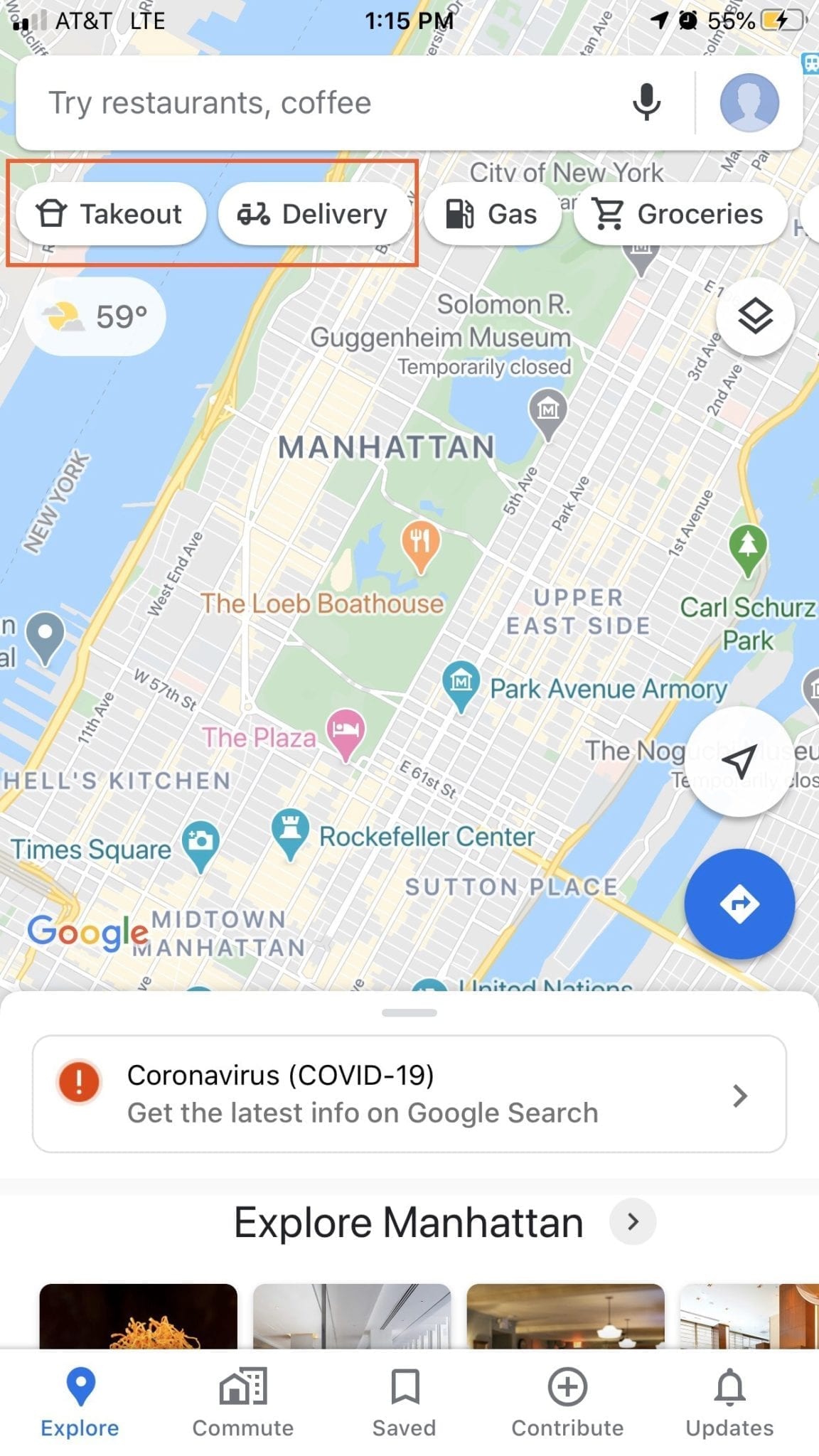 Google Maps is Pushing Takeout & Delivery to the Front of Your Shortcuts